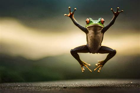 A Frog Jumping In The Air With Its Legs Spread Ai Generated 32817787