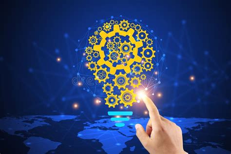 Innovation Technology Concept Hand Touching Icon Bulb Concept With Innovation Inspiration