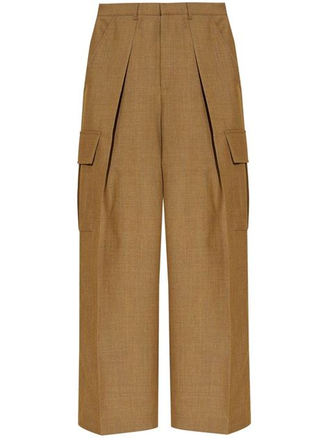 Burberry Pleat Detail Wool Cargo Trousers In Natural Lyst