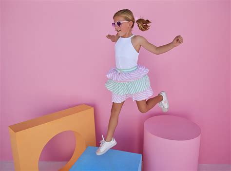 Tiered Mini Skort Pink And Green Stripe Smock Candy