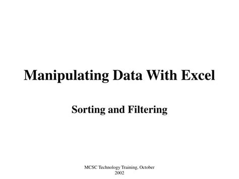 PPT - Manipulating Data With Excel PowerPoint Presentation, free ...