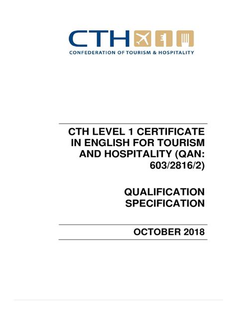 Oct 2018 Cth Level 1 Certificate In English For Tourism And Hospitality