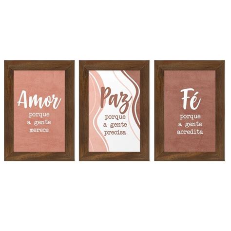 Kit 3 Quadros Para Decoração Amor Fé Frases Sala Quarto Leroy Merlin