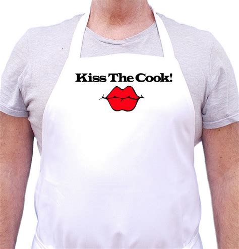 Novelty Kitchen Apron Kiss The Cook White Cooking Aprons Extra Long Ties