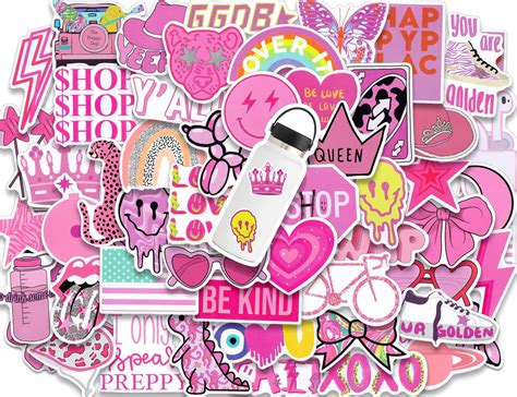 50 Pcs Pink Preppy Stickers Cute And Waterproof Vinyl Stickers