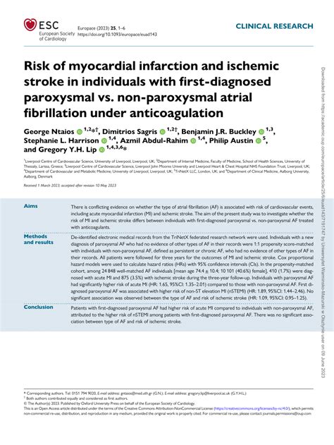 Pdf Risk Of Myocardial Infarction And Ischemic Stroke In Individuals With First Diagnosed