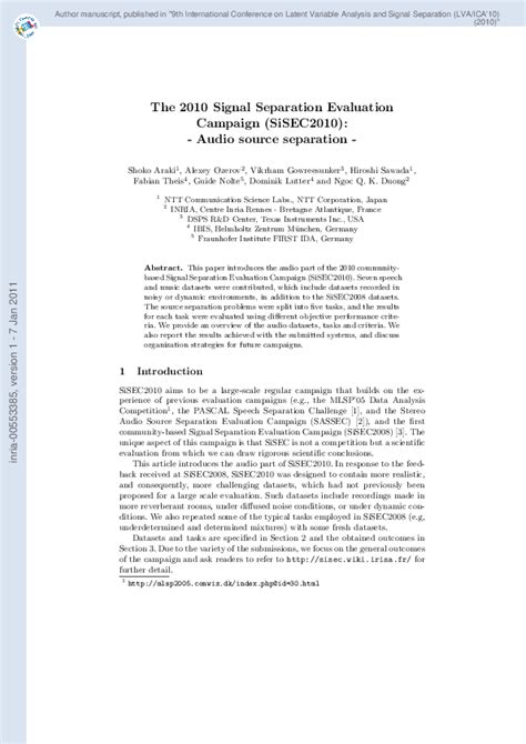 Pdf The 2010 Signal Separation Evaluation Campaign Sisec2010