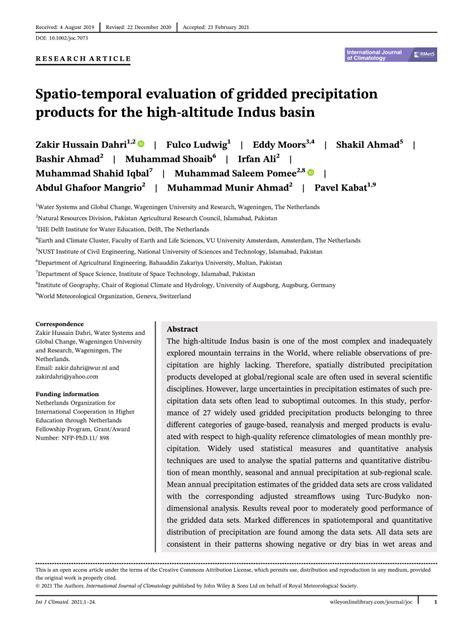 Pdf Spatio‐temporal Evaluation Of Gridded Precipitation Products For The High‐altitude Indus Basin