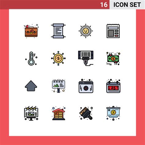 Pack Of 16 Creative Flat Color Filled Lines Of Business Temperature