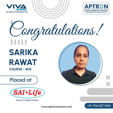 Aptron Placement On Linkedin Big Congratulations To Sarika Rawat For