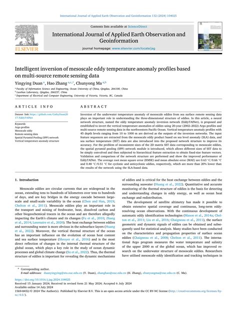 Pdf Intelligent Inversion Of Mesoscale Eddy Temperature Anomaly