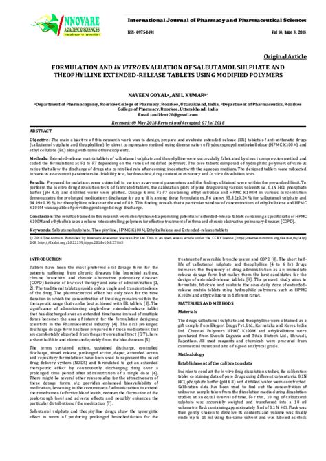 Pdf Formulation And In Vitro Evaluation Of Salbutamol Sulphate And