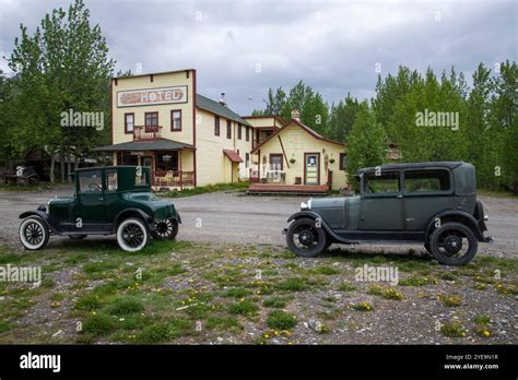Historic Vehicles And Hotel Building In The Town Of Mccarthy In