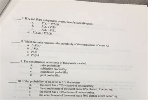 Solved 7 If A And B Are Independent Events Then Pa And B