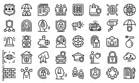Security Service Icons Set Outline Set Of Security Service Vector Icons For Web Design Isolated