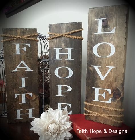 Rustic Wood Sign Faith Hope Love Christian Wood Sign