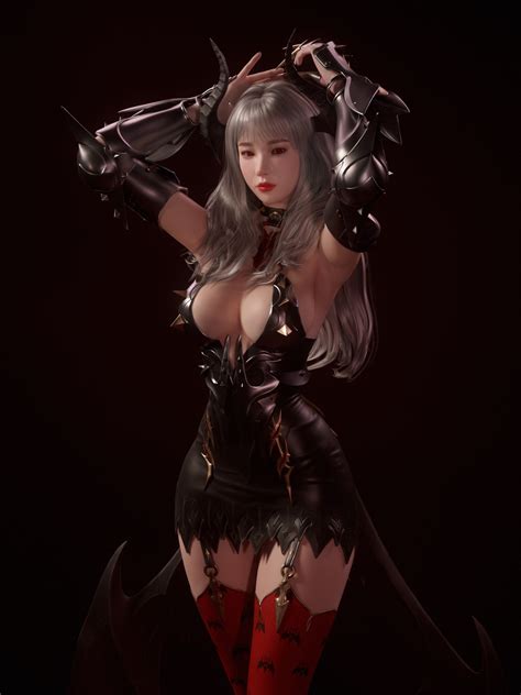 Kang Ho Rho Women Arms Up Cleavage Armpits Big Boobs CGI Horns