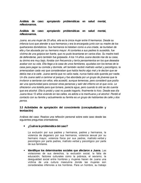 Análisis De Caso 2 Análisis De Caso Apropiando Problemáticas En Salud Mental Reflexionamos