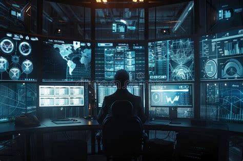 Cybersecurity Specialist Monitoring Multiple Screens Stock Illustration Illustration Of