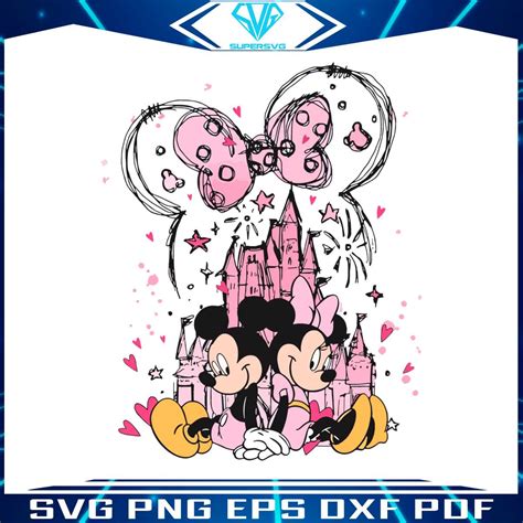 Vintage Valentines Day Mickey Minnie Castle PNG