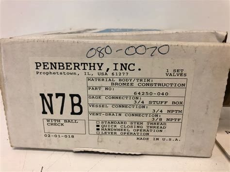 Penberthy N7b Bronze Gage Valve 34 Stuff Box 64250 040 For Sale