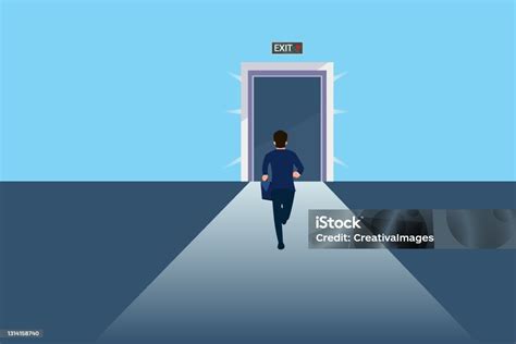 출구 문 2d 평면 벡터를 향해 달리는 사업가 사직에 대한 스톡 벡터 아트 및 기타 이미지 사직 2차 도형 거리 Istock