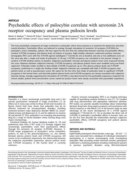 Psychedelic Effects Of Psilocybin Correlate With Serotonin 2a Receptor Occupancy And Plasma