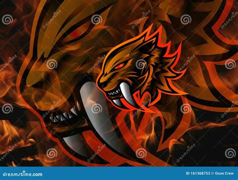 Sabertooth Mascot Logo Icon Illustration Fire Background Animal