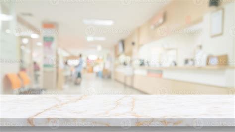 Marble Table Top With Blur Hospital Clinic Medical Interior Background