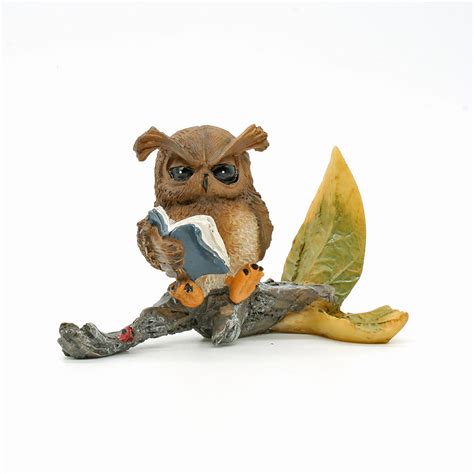 Reading Owl On Branch Fairy Garden Accessory