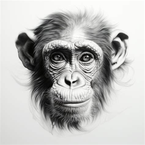 Realistic Chimpanzee Portrait Tattoo Drawing With High Contrast Stock