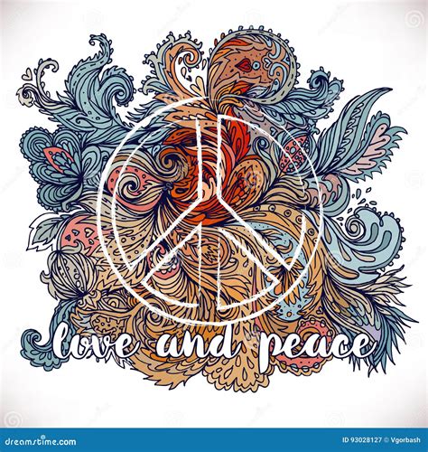 Símbolo Del Hippie De La Paz Sobre Fondo Adornado Decorativo Libertad Ilustración del Vector