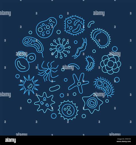 Viruses Round Vector Concept Blue Illustration In Thin Line Style Virus Or Infection Concept