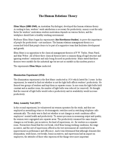 The Human Relations Theory Pdf Incentive Employment