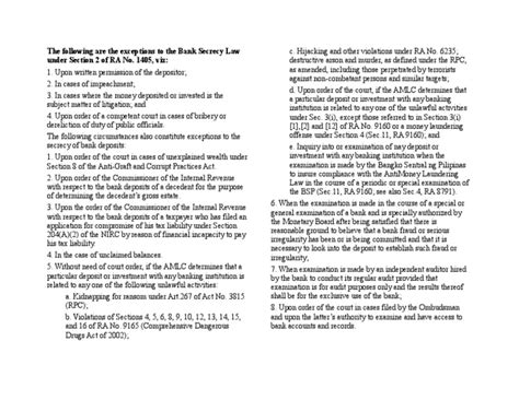 Bank Secrecy Exceptions Pdf Banks Audit