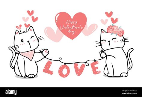 Cute Valentine Cat Couple With Heart Love Happy Valentines Day Cute