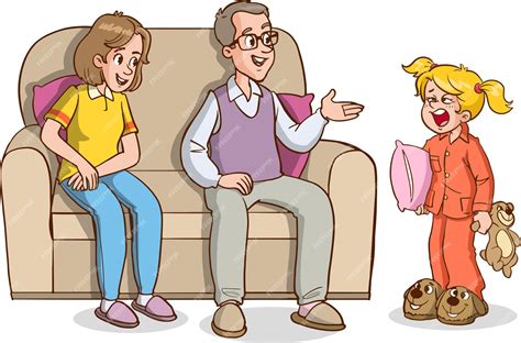 Vector De Dibujos Animados De Niños Y Padres Bostezando Soñolientos