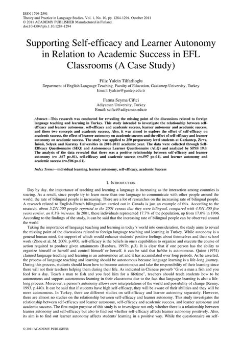 Pdf Supporting Self Efficacy And Learner Autonomy In Relation To Academic Success In Efl