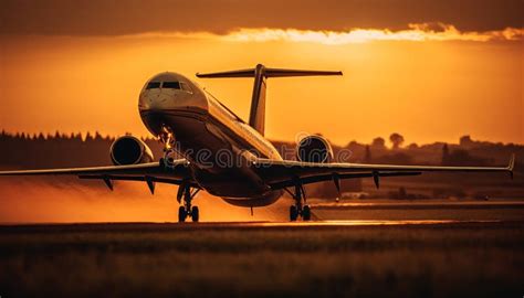 Flying At Dusk The Commercial Airplane Propeller Sliced The Sky