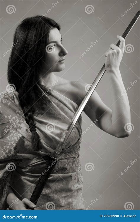 Woman And Katana Sword Stock Photo Image
