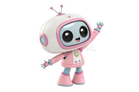 Kawaii Style Cute Robot Isolated On White Background 3d Rendering Generated By Ai Stock