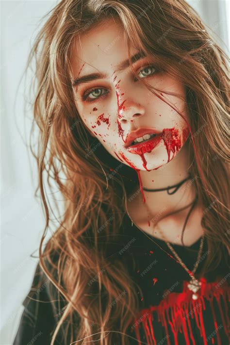 Premium Photo Young Woman With Dramatic Bloody Makeup Looking At The