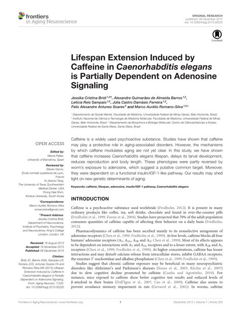 PDF Lifespan Extension Induced By Caffeine In Caenorhabditis Elegans