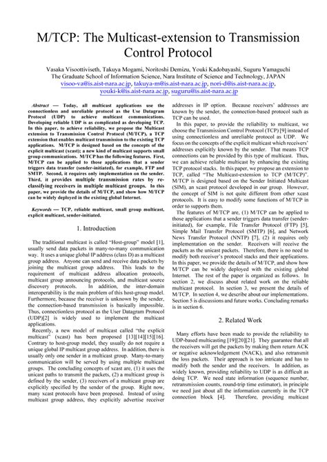 Pdf Mtcp The Multicast Extension To Transmission Control Protocol