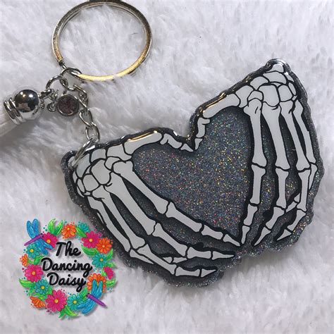 Skeleton Hands Heart Acrylic Key Chain Blank Moxie Vinyls