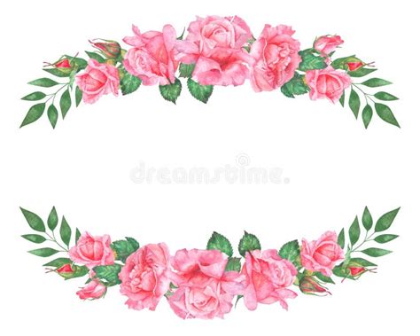 Watercolor Illustration Frame Of Pink Roses Stock Illustration