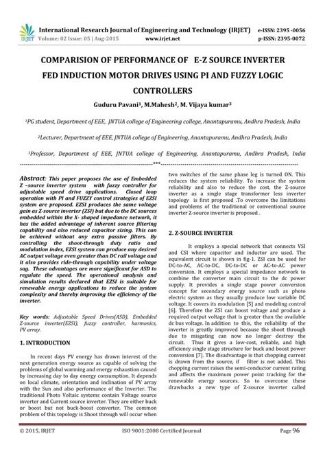 Pdf Irjet Comparision Of Performance Of E Z Source Inverter Fed