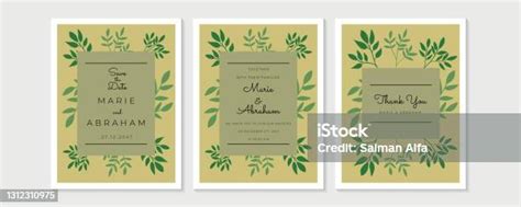 웨딩 초대장 꽃 초대 감사 Rsvp 현대 카드 디자인 현대 열대 잎 가지 및 프레임 패턴 벡터 우아한 수채화 소박한 템플릿 장식 현대 레이아웃 0명에 대한 스톡 벡터 아트
