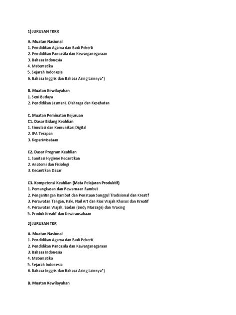 Mata Pelajaran Jurusan Tkkr Dan Tkr Pdf