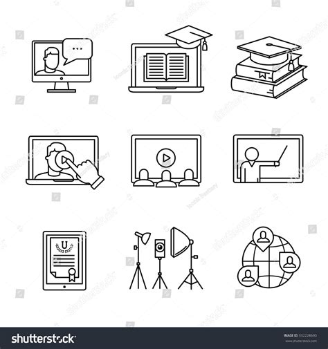 Online Seminar Icons Thin Line Art Stock Vector Royalty Free 332228690 Shutterstock